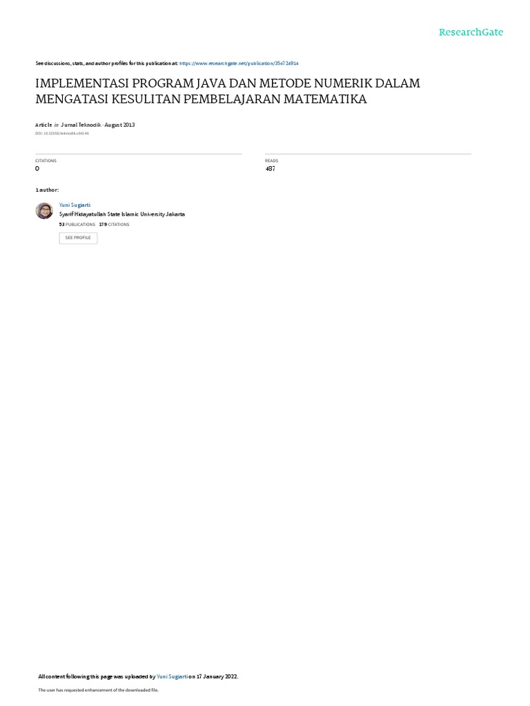 Implementasi Program Java Dan Metode Numerik Dalam Mengatasi Kesulitan Pembelajaran Matematika ...