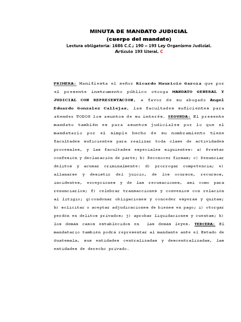 Minuta de Mandato Judicial General | PDF | Finanzas y dinero | Ciencias sociales