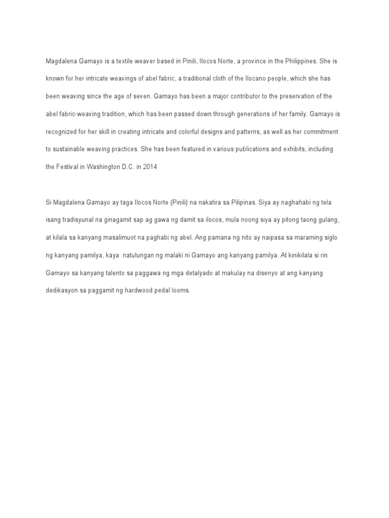 Magdalena Gamayo Is A Textile Weaver Based in Pinili | PDF | Home ...