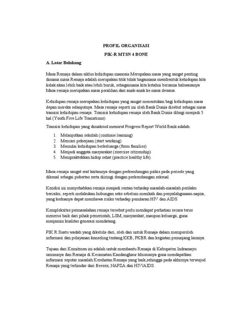 Profil Organisasi Pik-R | PDF