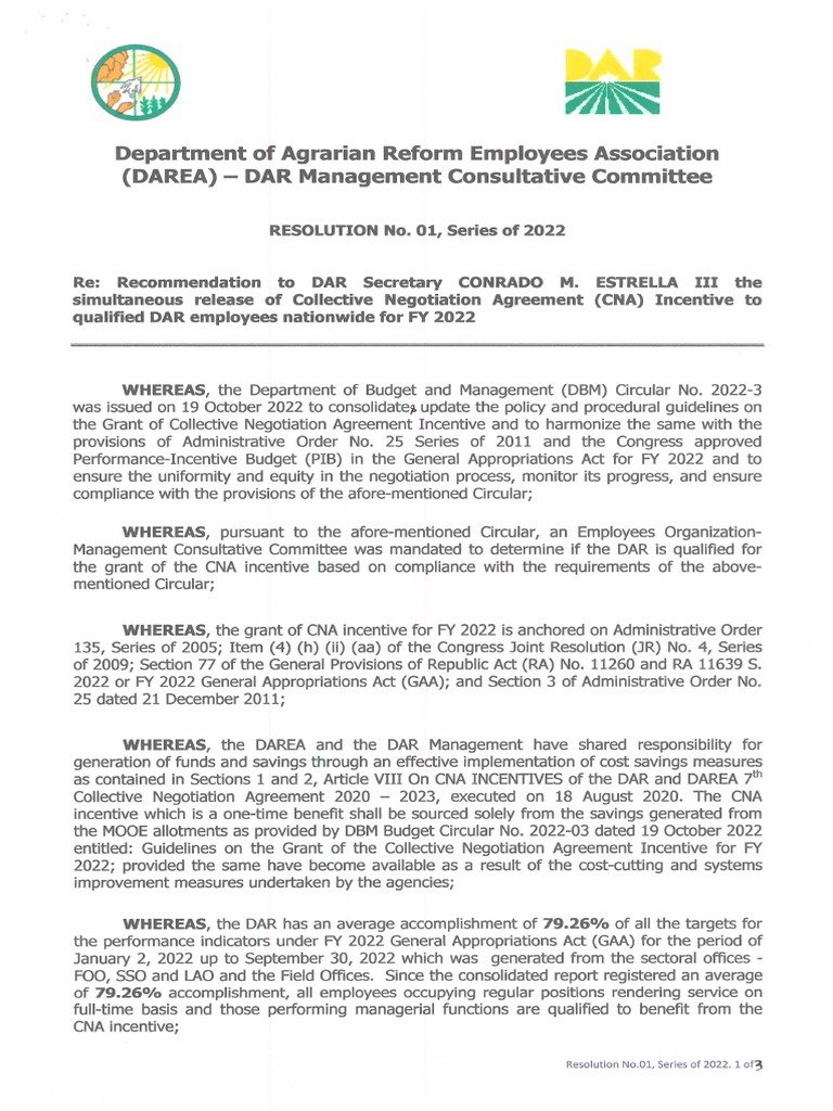 Resolution No 01 Series of 2022 Recommendation To Dar Sec Conrado M ...