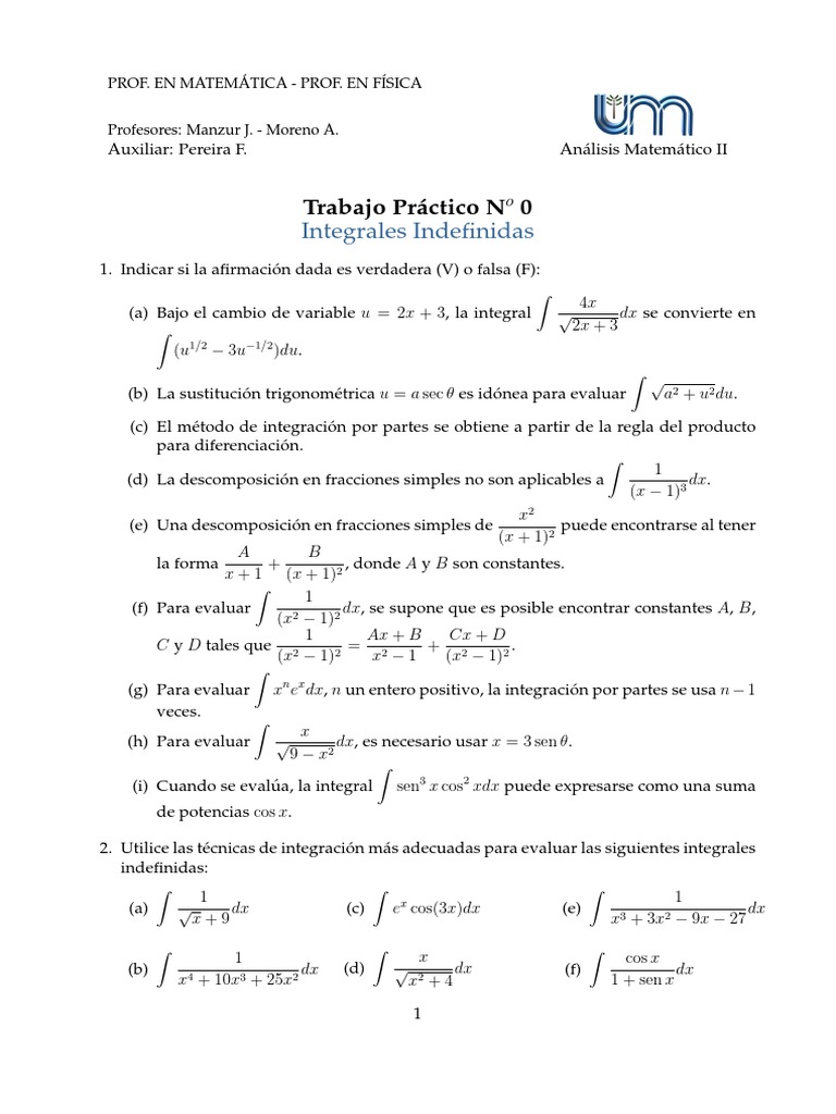Integrales Indefinidas: Guía Práctica | PDF | Integral | Objetos matemáticos