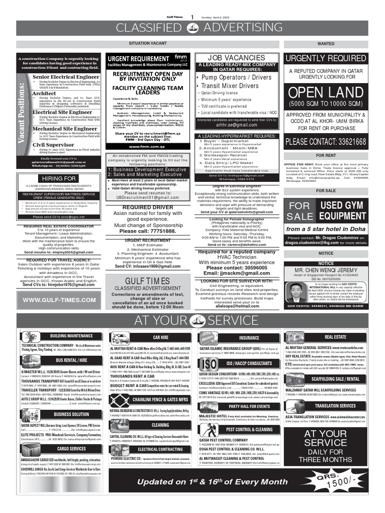 Qatar Classified Ads: Services & Job Vacancies | PDF