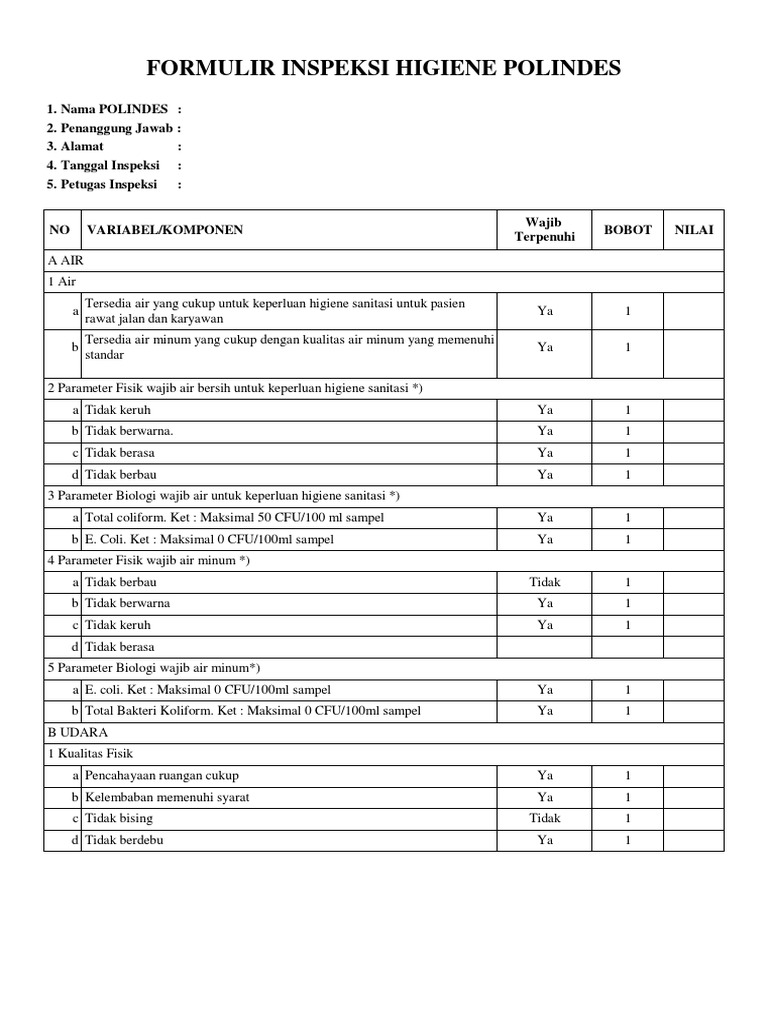 Form Inspeksi Polindes 1 | PDF