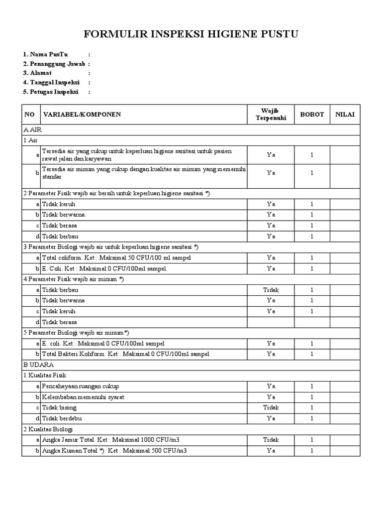 Form Inspeksi Pustu | PDF