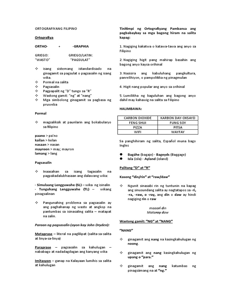 Filipino Notes | PDF
