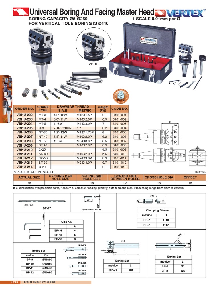Universal Boring Head Specifications | PDF | Manufactured Goods | Tools