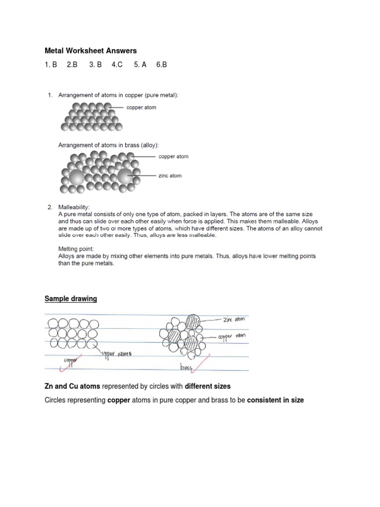 Metal Worksheet Answer Key | PDF | Iron | Metals