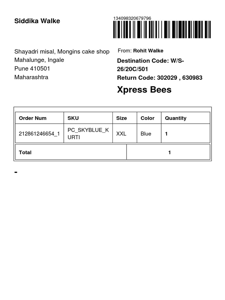 Xpress Bees: Siddika Walke | Download Free PDF | Invoice | Taxes