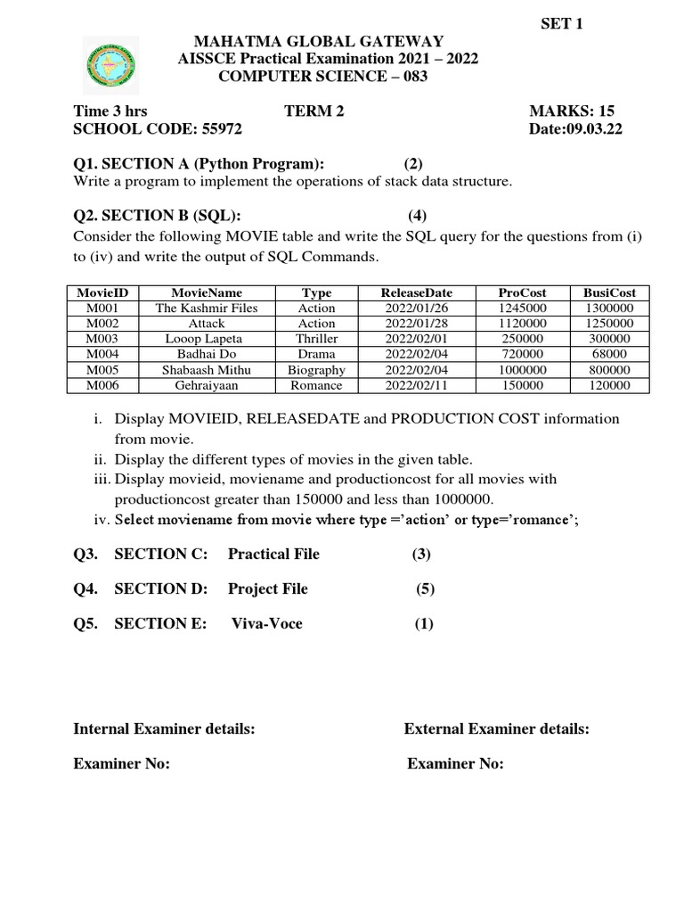 083 CS Board Practical | Download Free PDF | Table (Database) | Databases