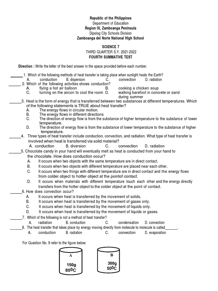 Science 7 Quarter 3 Summative Test | PDF | Heat Transfer | Heat