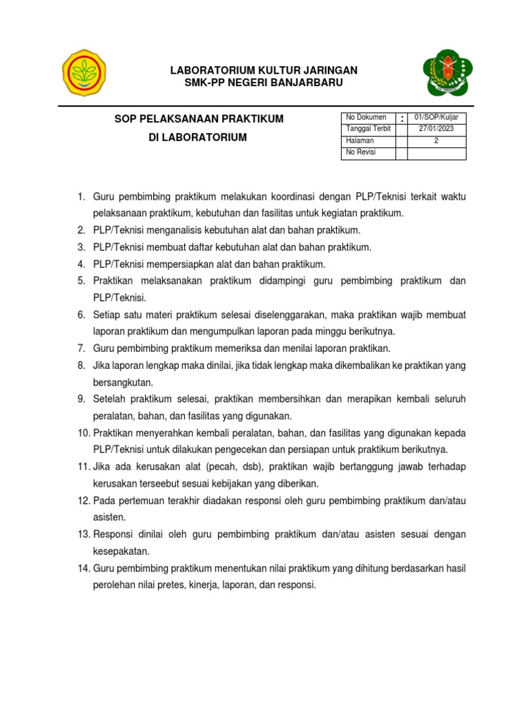 Sop Pelaksanaan Praktikum Di Laboratorium | PDF