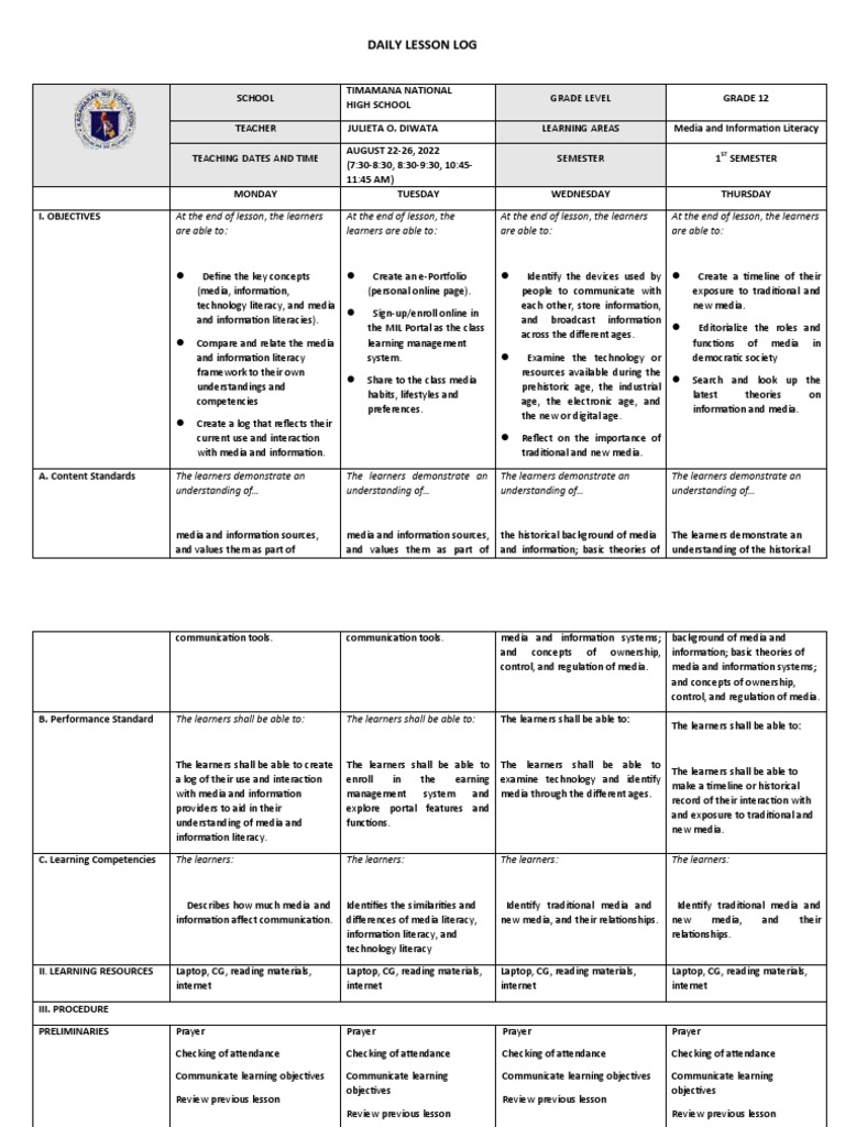 Grade 12 Media Literacy Lesson Plan | PDF | Learning | Information