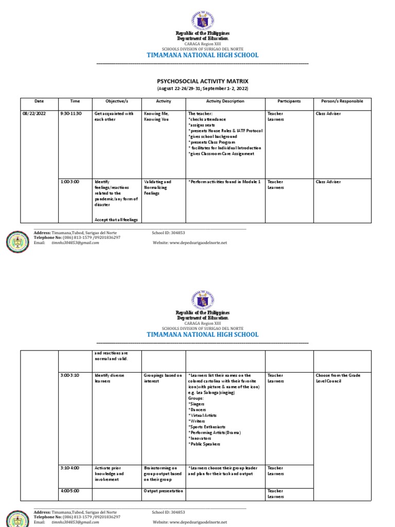 Pfa Activities | PDF | Teachers | Learning