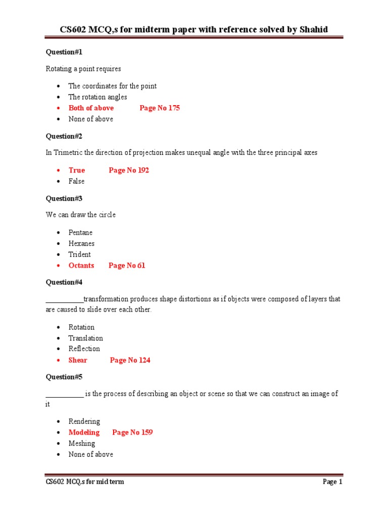 CS602 MCQs MidTerm Papers Solved by Shahid | PDF | Polygon | Shape