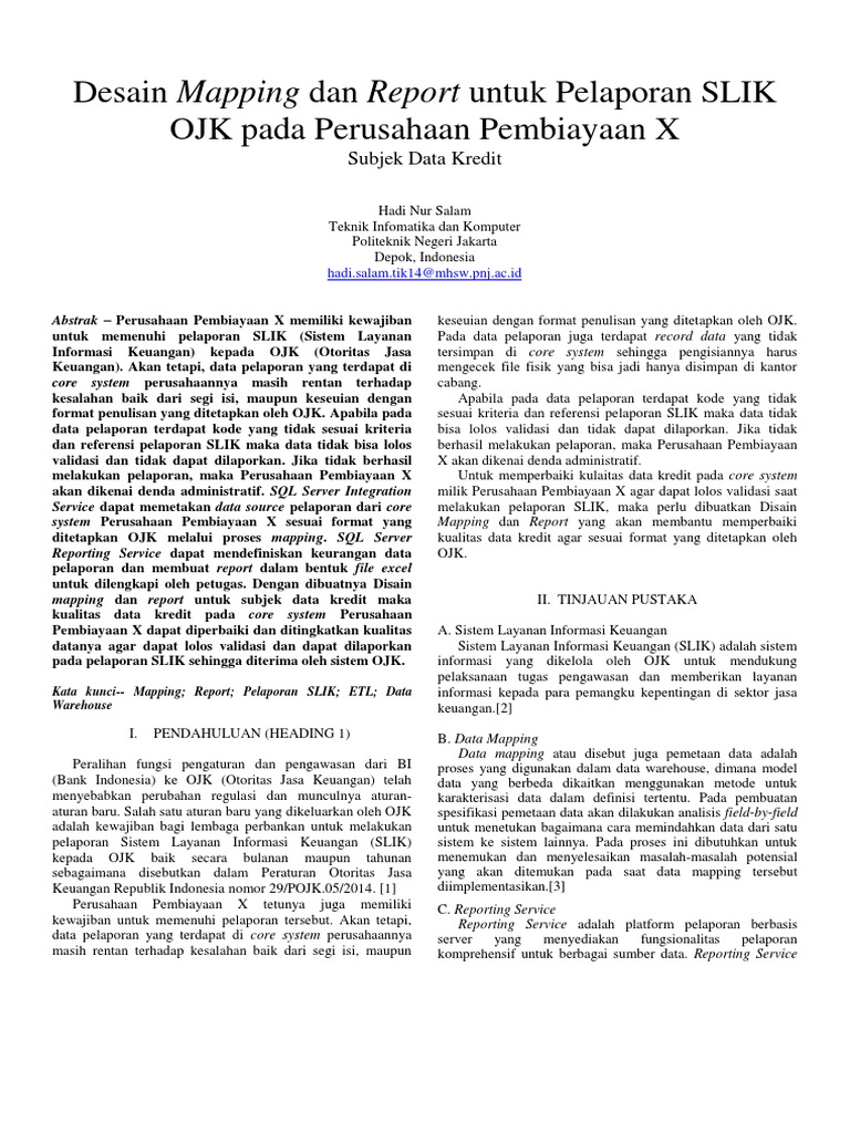 Desain Mapping Dan Report Untuk Pelaporan SLIK OJK Pada Perusahaan ...
