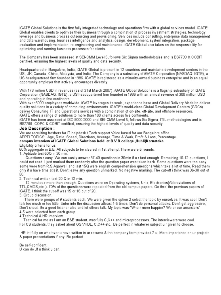 Igate Profile | PDF | C (Programming Language) | Areas Of Computer Science