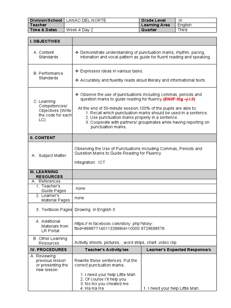 Punctuation Mastery for Grade 3 English | PDF | Punctuation | Fluency