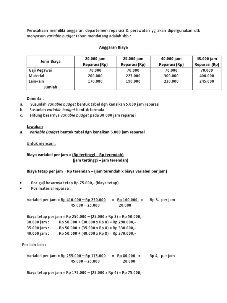 Contoh Soal Anggaran Variabel Dan Pembahasan - Salin | PDF