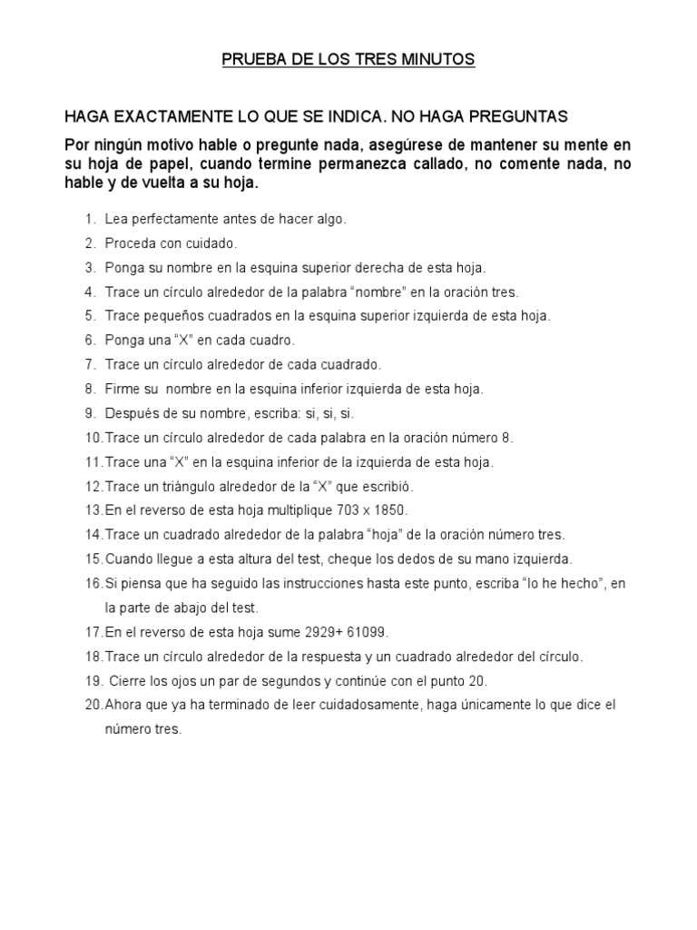 Prueba de Los Tres Minutos | PDF