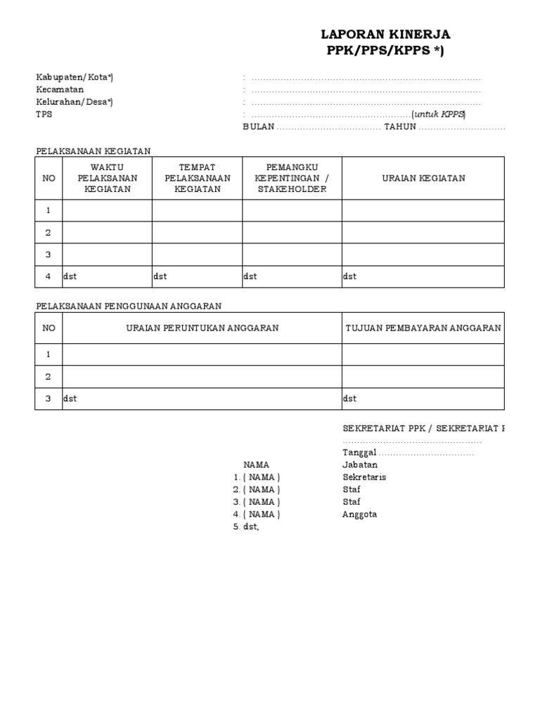 Laporan Kinerja Ppk/Pps/Kpps ) | PDF