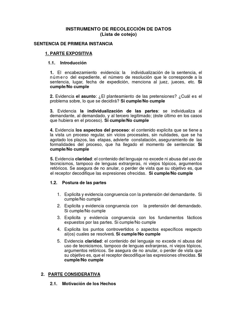 Lista de Cotejo y Opinion de Expertos | PDF | Sentencia (ley ...