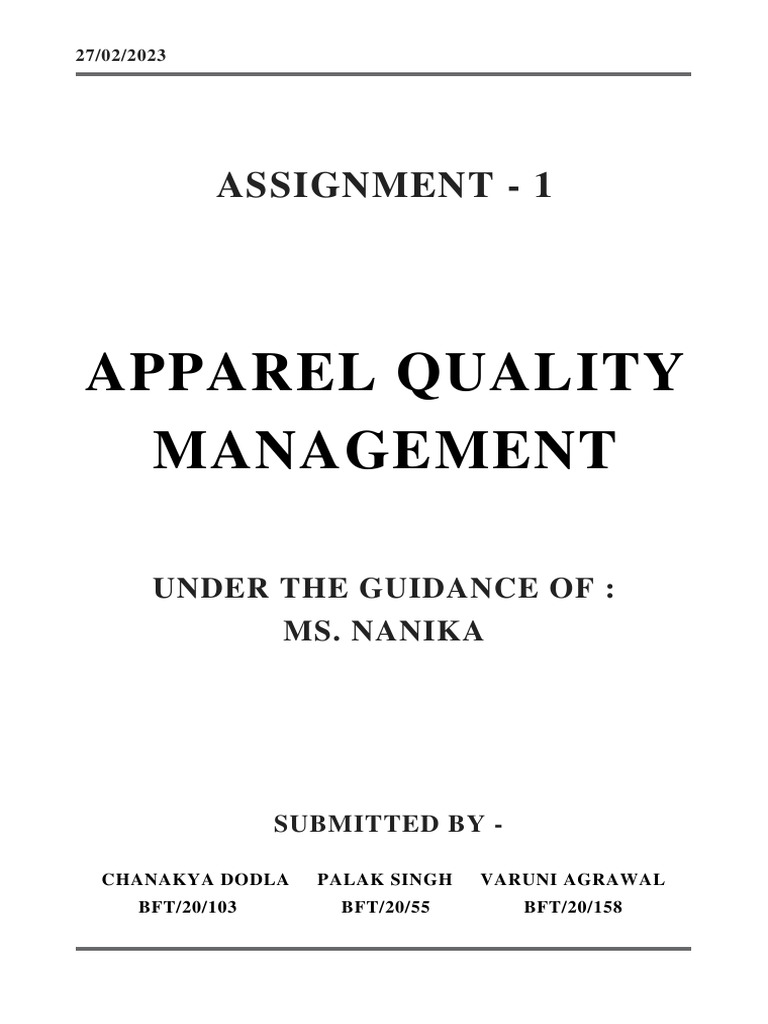 Apparel Quality Management: Assignment - 1 | PDF