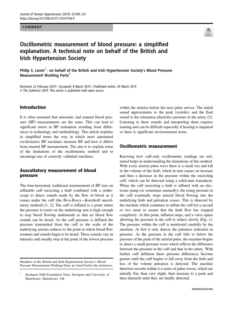 BP Measurement Oscillometric Vs Auscultation | PDF | Blood Pressure | Pulse