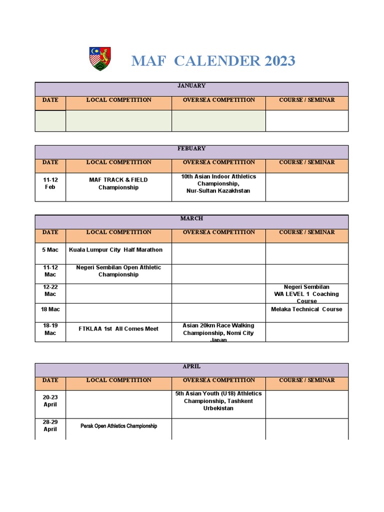 Kalender MAF 2023 | PDF | Sport Of Athletics | Individual Sports