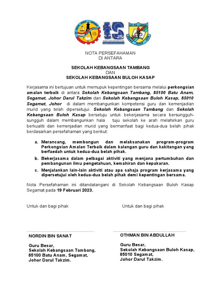 Nota Persefahaman SKBK SKT | PDF