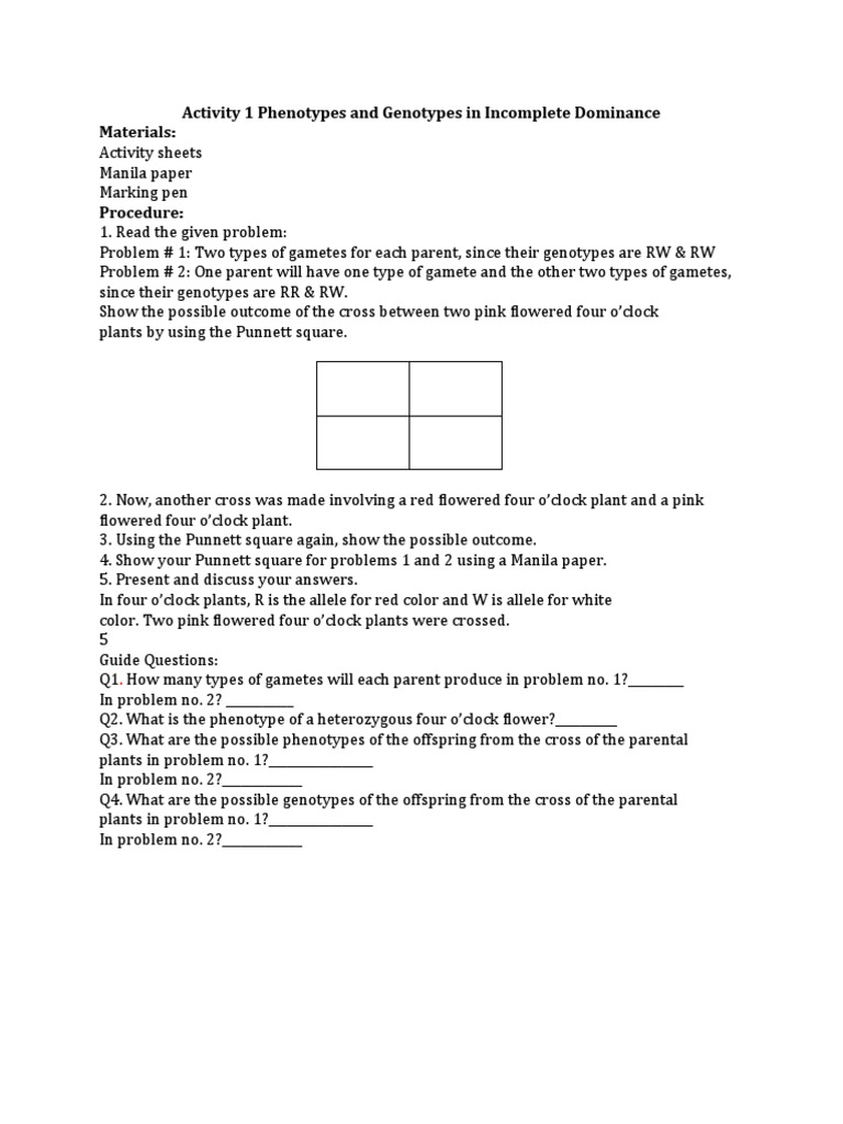 Predicting Offspring Phenotypes and Genotypes Through Punnett Square ...