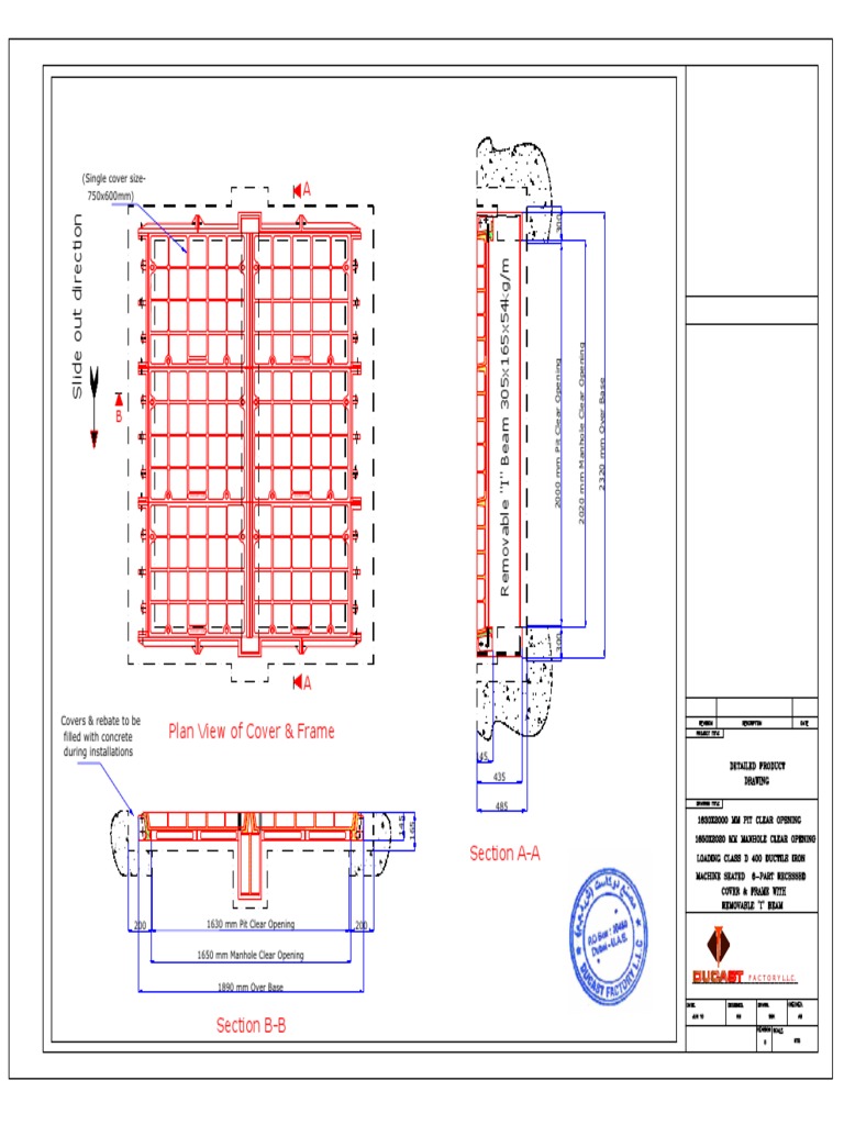 1630x2000mm D 400 (6-Part) Pumping Station Cover & Frame With I Beam-1 ...