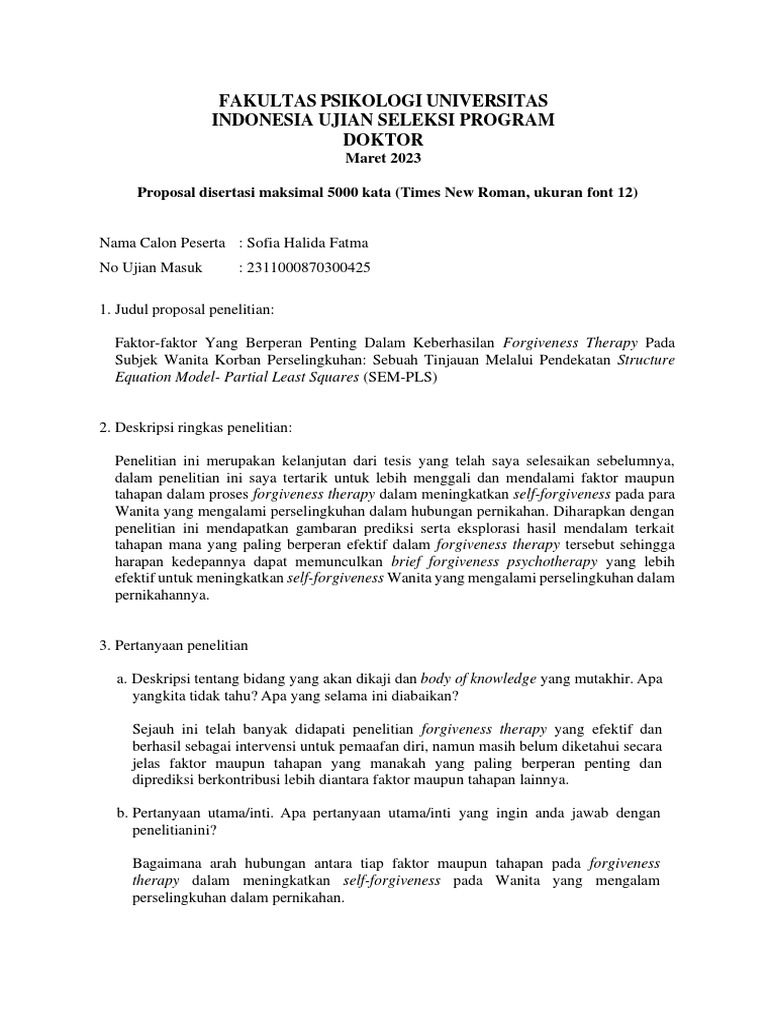 Bismillah PROPOSAL DISERTASI SOFIA | PDF
