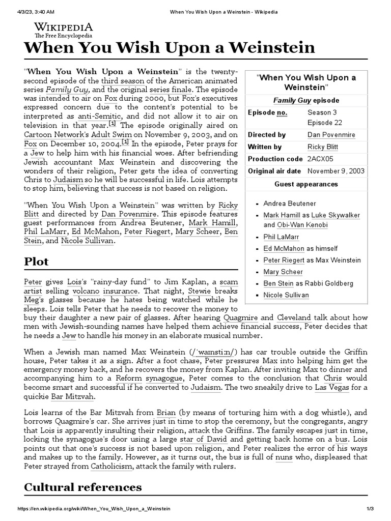 When You Wish Upon A Weinstein | PDF | Television Series Created