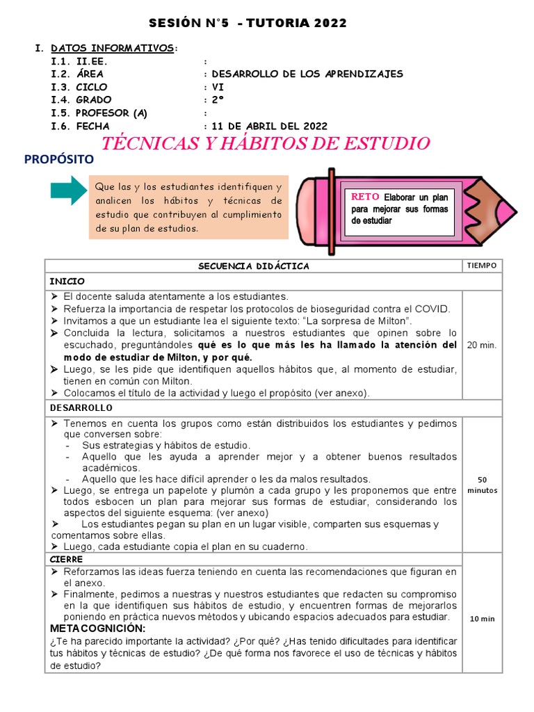 Sesión #5 - Tecnicas de Estudio 2° | PDF