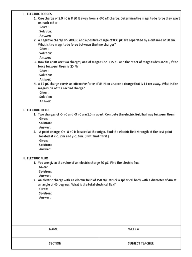 Physics Problem Set: Electric Forces | PDF