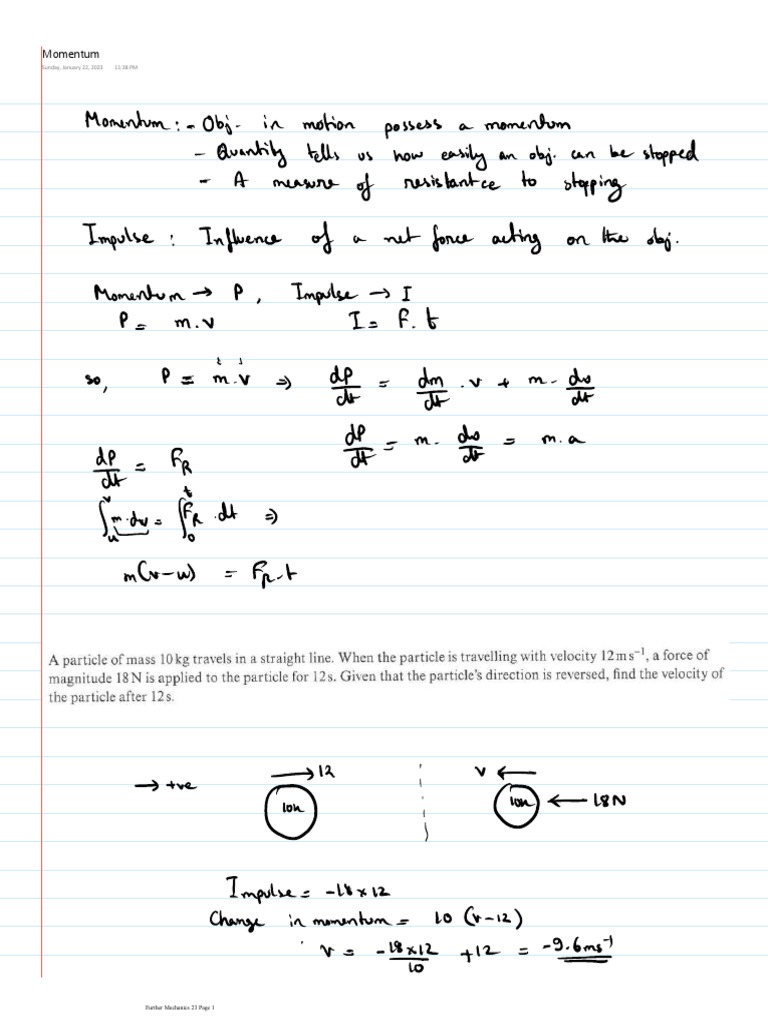 Momentum - Lecture Notes For Cambridge A Levels | PDF