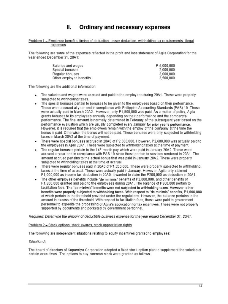 II. Ordinary and Necessary Expenses | PDF | Expense | Tax Deduction