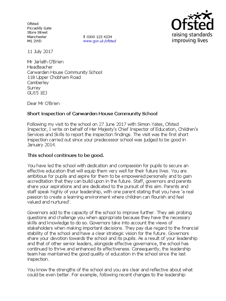 Short Inspection of Carwarden House Community School: Ofsted Piccadilly ...