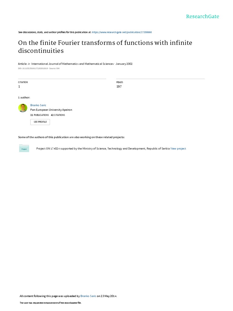 On The Finite Fourier Transforms Of Functions With Pdf Fourier