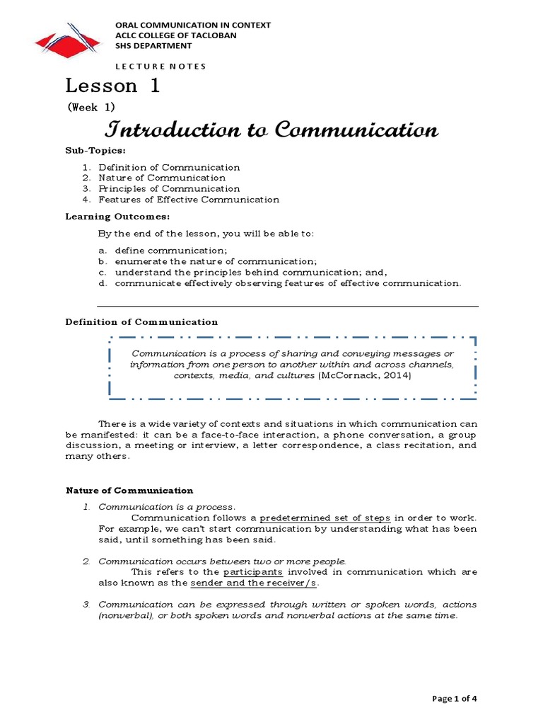 Lesson 1 Oral Comm | PDF