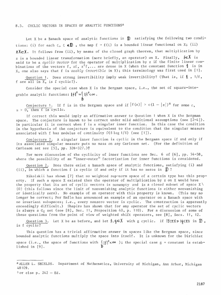 Vdoc - Pub - Cyclic Vectors in Spaces of Analytic Functions | PDF | Vector Space | Operator ...