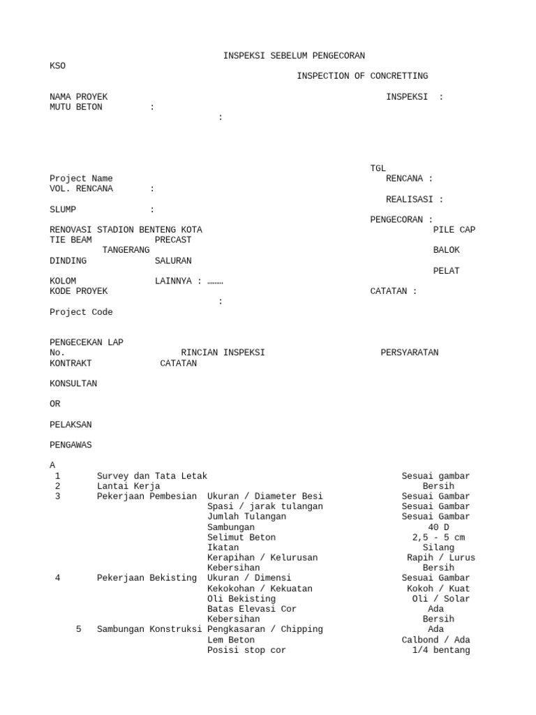 6 FORM Inspeksi Pengecoran - XLX | PDF