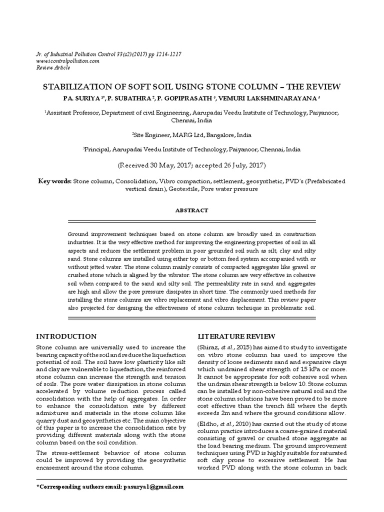 Stabilization of Soft Soil Using Stone Column The Review | PDF | Porosity | Soil