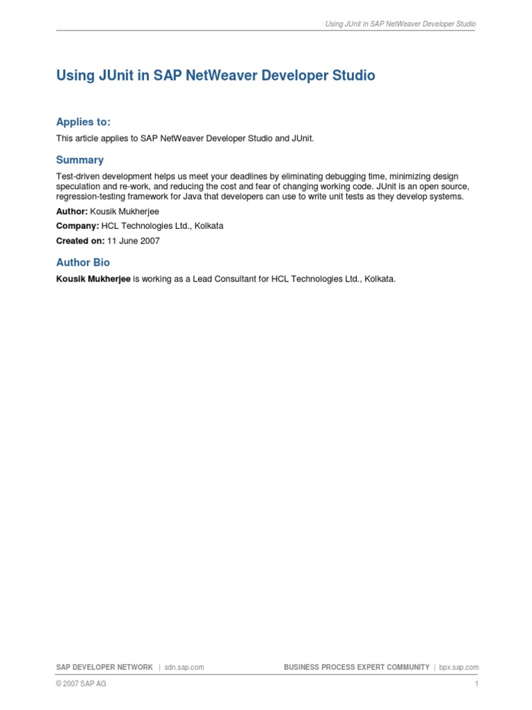 Using JUnit in SAP NetWeaver Developer Studio | PDF | Unit Testing ...