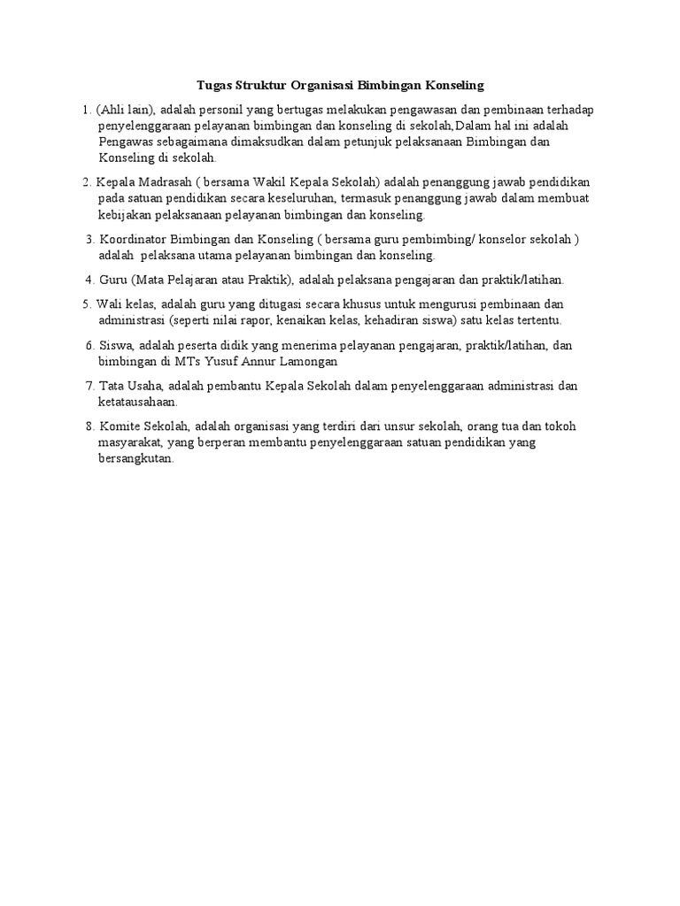 Tugas Struktur Organisasi Bimbingan Konseling | PDF | Karier & Perkembangan