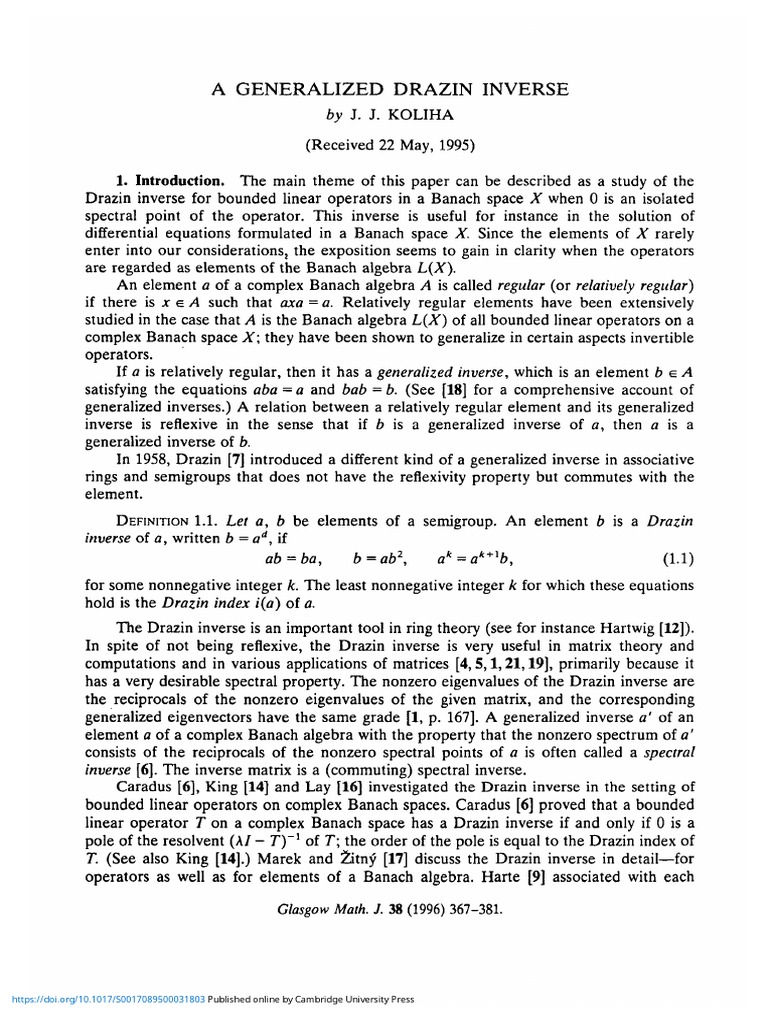 Generalized Drazin Inverse Pdf Operator Mathematics Ring Mathematics