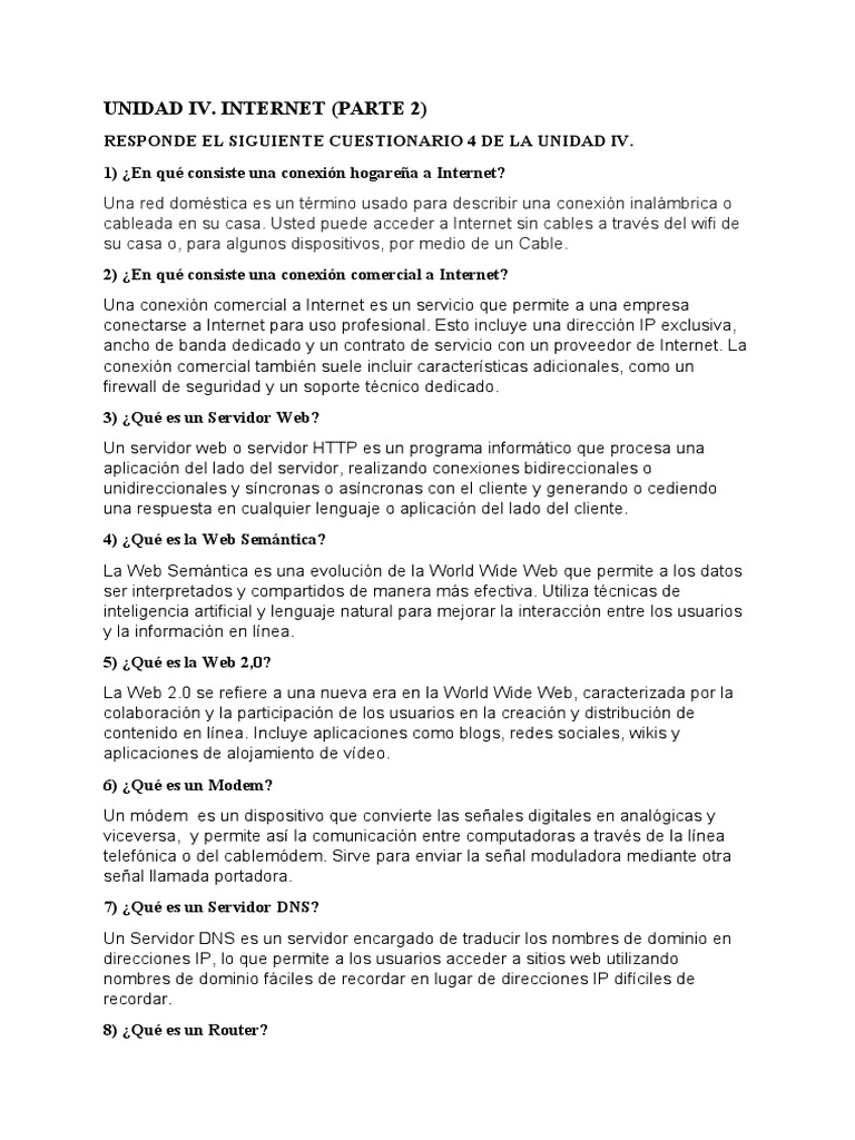 UNIDAD IV. INTERNET (Parte 2) Tarea 5 | PDF | Internet | Red mundial
