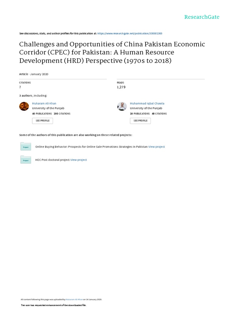 Challenges and Opportunities of China Pakistan Economic Corridor (CPEC ...