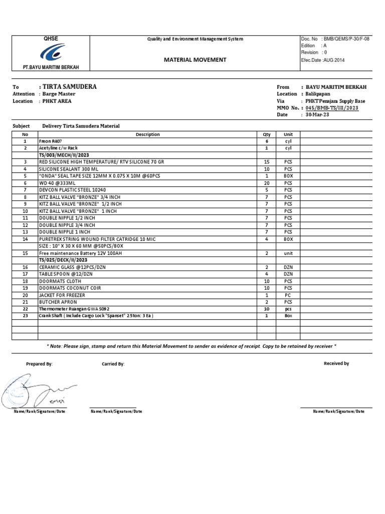 Material Movement TS 0450323 | PDF | Building Materials | Equipment